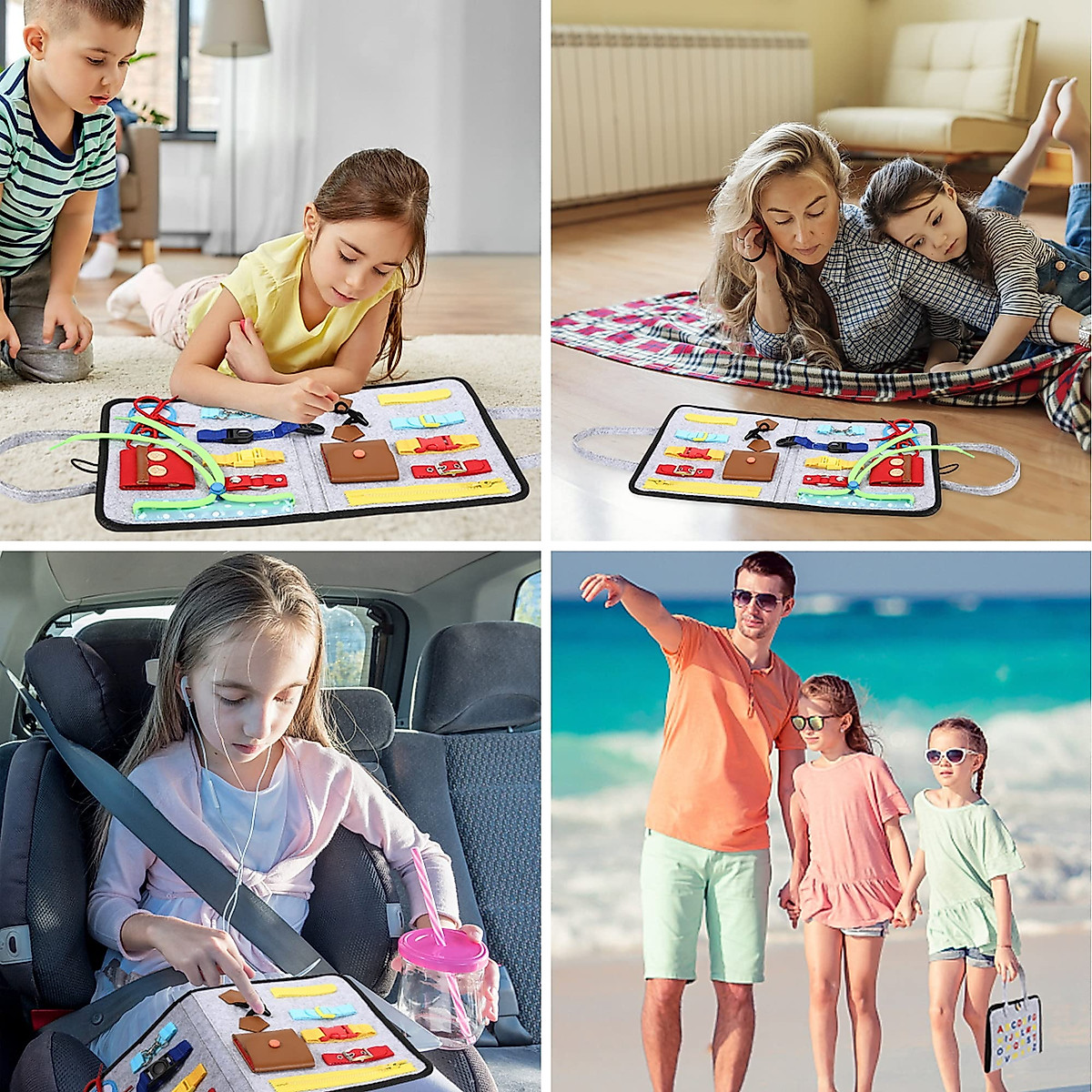 Busy Board for Toddlers 1-6, Montessori Sensory Toy for Develop Basic Skills, Dress and Alphabet Spell Cognition Latch Buckle Learning Games, Great Airplane and Carseat Travel Gift for Boys and Girls