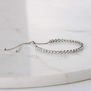 ERAA JEWEL Round Colorless Diamond Moissanite Bracelet Women, Wedding Tennis Bracelets Eternity, Adjustable, Silver, Gold, Bridal, Anniversary, Engagement, Gift Her, Charm Link Bracelet