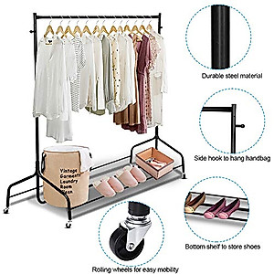 Ejoyous Clothes Garment Rack, Rolling Clothing Hanging Rack Commercial Grade Steel Clothes Rail Display Stand Storage Organizer on Wheel with Bottom Shelf for Home Living Room Bedroom