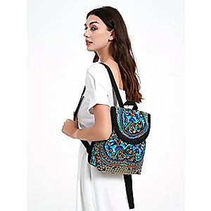 surrylake Vintage Embroidered Women Backpacks Boho Backpack Purse Ethnic Travel Shoulder Bag for Women Young Girls