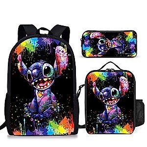 VQESYKU Cartoon School Backpack Set Laptop Backpacks with Lunch Bag Cute Travel Bag Gifts for Boys And Girls, black