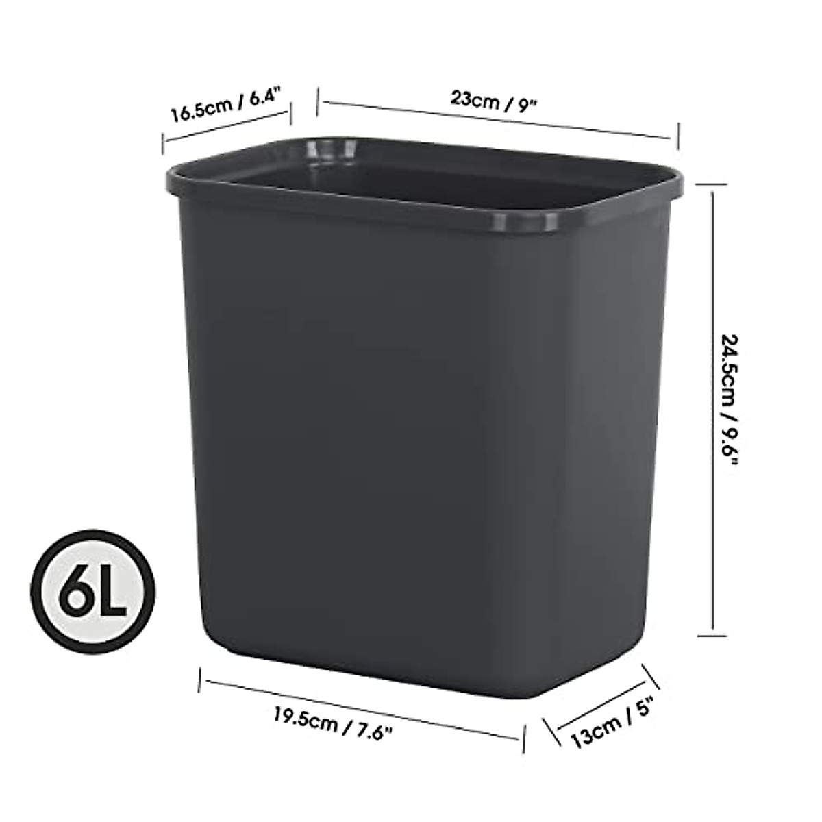 kubvici 6L Mini Trash Can 1.6 Gallon Trash Can Set of 3 Suitable for Bathroom, Car, Bedroom, Kitchen, Office, Living Room (Charcoal Gray, 3)