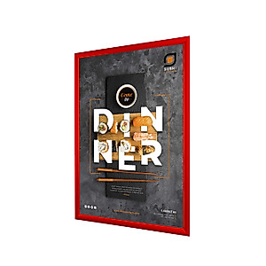 BNV Aluminum Front Load Snap Poster/Picture Frame, Red, 22x28 Inches, 1'' Profile, Wall Mounting, Portrait and Landscape Mode, Easy Installation, Anti-Glare, PVC Cover, Lightweight