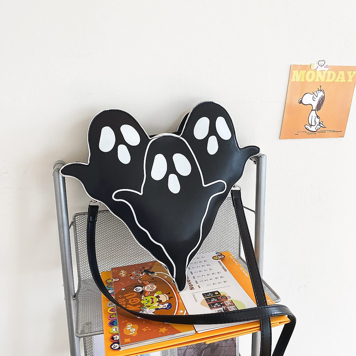 QiMing Ghost Shoulder Purses,PU Specter CrossBody Bag for Girl Women(Black)