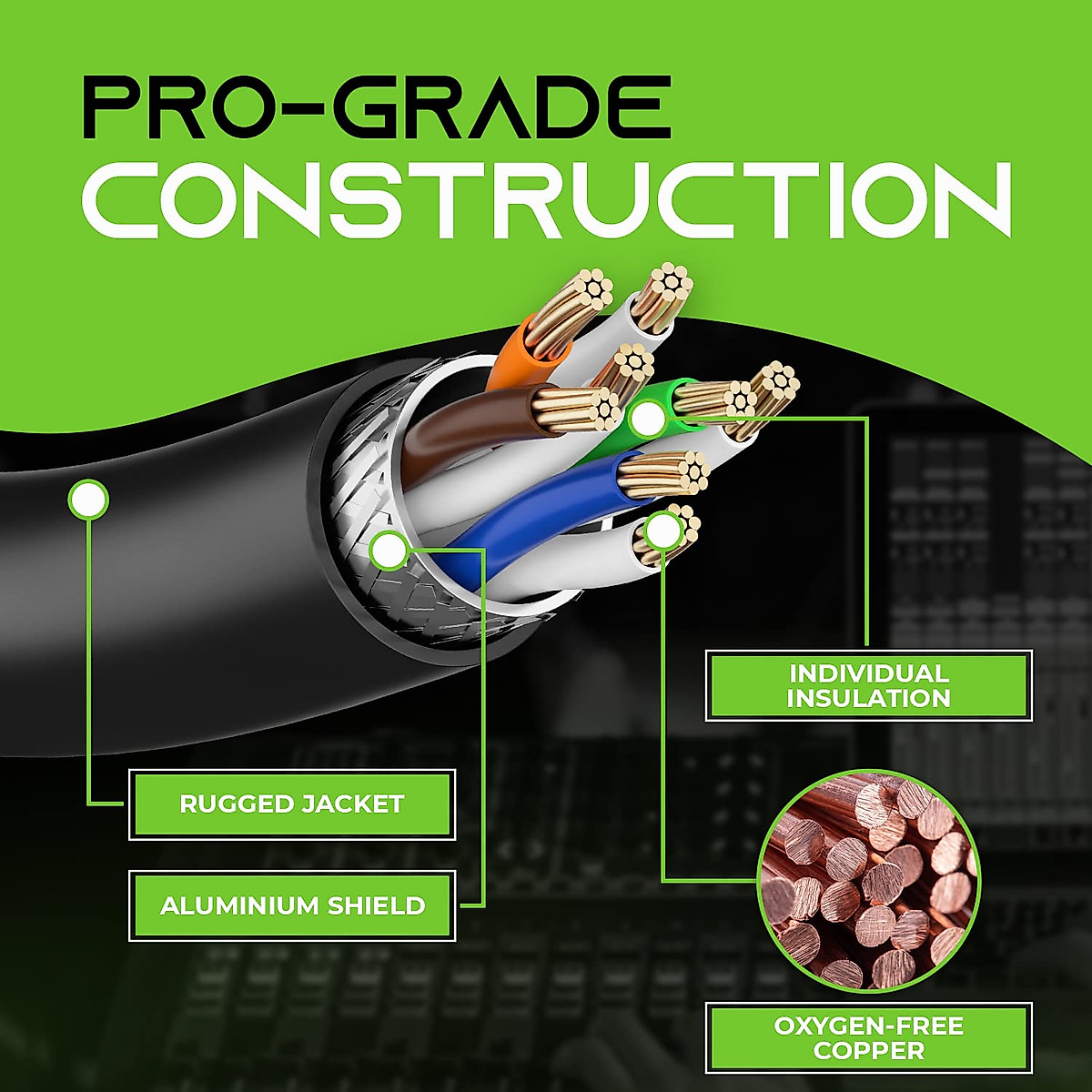 GearIT CAT6 Ethernet Cable, EtherCON-Compatible (6 Feet) RJ45 Connectors for Pro Audio, Aluminum Shielded, Oxygen Free Copper - 6 ft. - Black