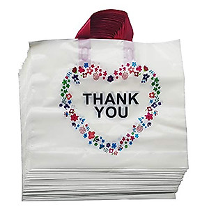 50Pcs Beige Thank You Bags for Small Business,Boutique Bags with Soft Loop Handle,Plastic Christmas Bags,Size:15"x12"x3"（38 * 30 * 8CM 2.8 Mil