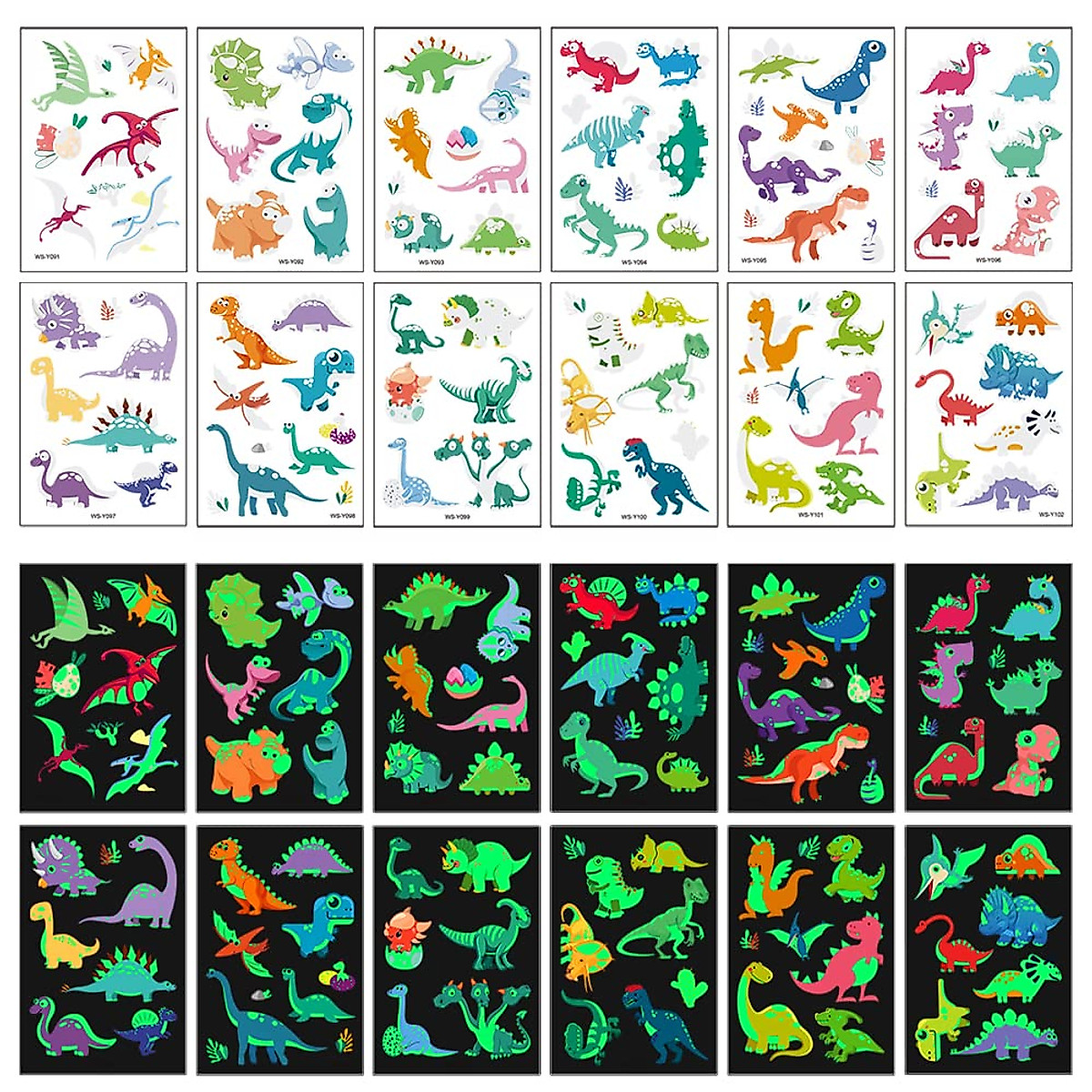 Dinosaur Glow Temporary Tattoos for Kids,Dinosaur theme Luminous Tattoos Stickers,Glow In The Dark Tattoos for Boys and Girls,Face Makeup Fake Tattoos,Holiday Party Supplies Gifts for Children
