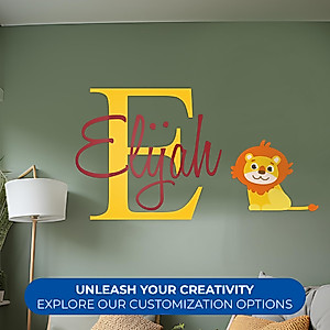 Personalized Name Lion Animal Series - Baby Boy - Wall Decal Nursery for Home Bedroom Children (Wide 28"x15" Height)