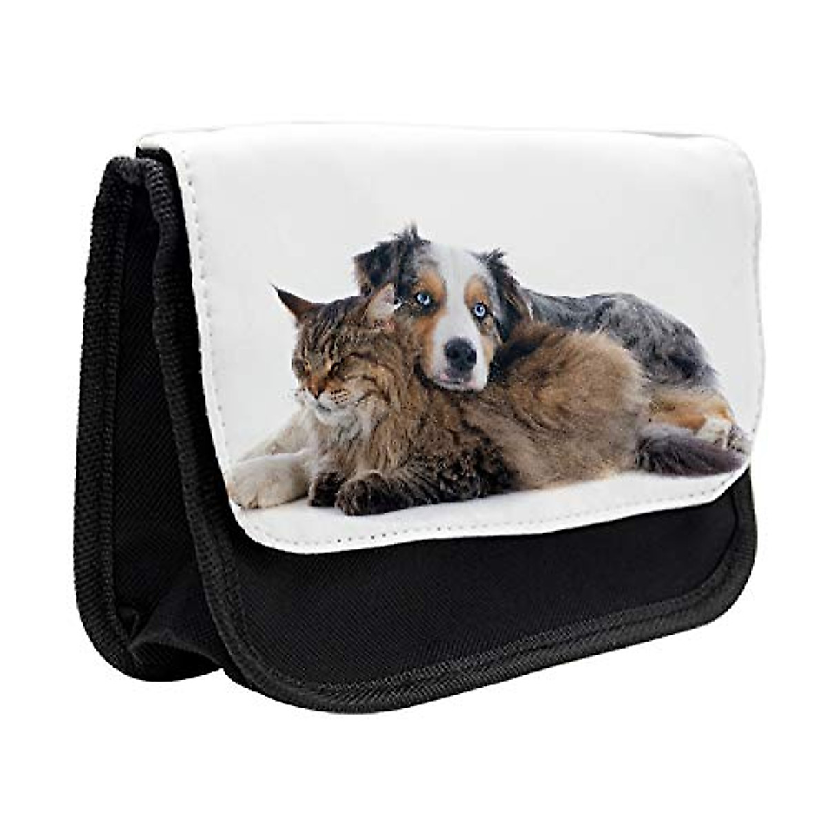 Lunarable Australian Shepherd Pencil Case, Animals Resting, Fabric Pen Pencil Bag with Double Zipper, 8.5" x 5.5", Multicolor