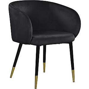 Meridian Furniture Louise Collection Modern | Contemporary Velvet Upholstered Dining Chair with Gold Tipped, Black Metal Legs, 24" W x 23.5" D x 30" H