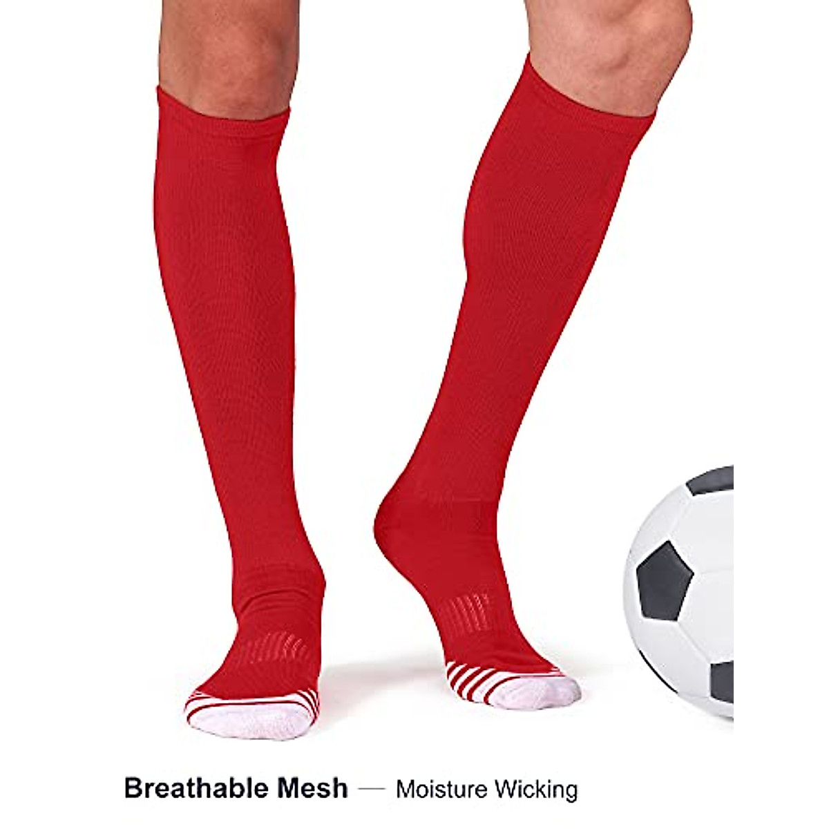 FITRELL 2 Pack Baseball Soccer Softball Socks for Youth Men & Women Over-the-Calf Knee High Socks Sports Tube Socks, Red, Medium