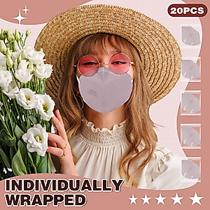 XDX KN95 Face Masks, Individually Wrapped Pink Mask for Men and Women, 5 Layers Breathable & Comfortable Face Masks Disposable, Filter Efficiency ≥95% (Medium Size-20 Pack)