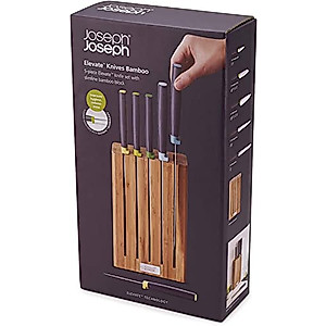 Joseph Joseph 10300 Elevate Knife Set with Slimline Bamboo Block Japanese Stainless Steel, Opal, 6-piece