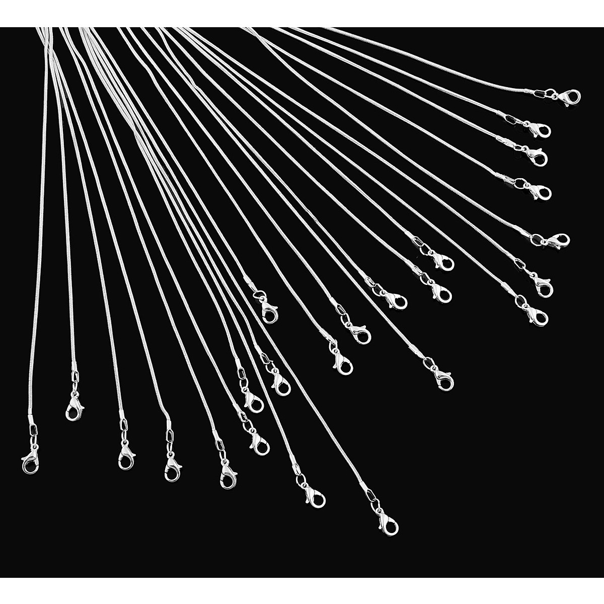 24pcs 18 Inch 925 Silver Plated 1.2mm DIY Snake Chain Charms Link Necklace with Lobster Clasps for Jewelry Making