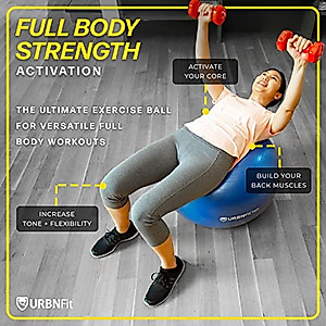 URBNFit Exercise Ball - Yoga Ball for Workout, Pilates, Pregnancy, Stability - Swiss Balance Ball w/Pump - Fitness Ball Chair for Office, Home Gym, Labor- Blue, 26 in