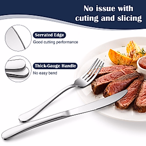 E-far Heavy Duty Silverware Set for 8, 40-Piece Stainless Steel Flatware Cutlery Set, Thick Metal Eating Utensils Including Forks and Spoons Knife, Heavy Weight & Mirror Finish, Dishwasher Safe