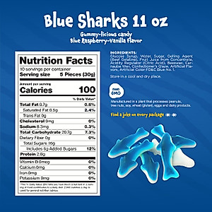 Funtasty Blue Sharks Gummy Candy, Blue Raspberry Marshmallow Flavor - 11-Ounce Bag