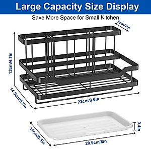 Sponge Holder Kitchen Sink Caddy Organizer, Large Stainless Steel Sink Tray Drainer Rack, Countertop Soap Dish Dispenser Brush Holde with Removable Drain Tray - Not Including Dispenser, Sponge, Brush