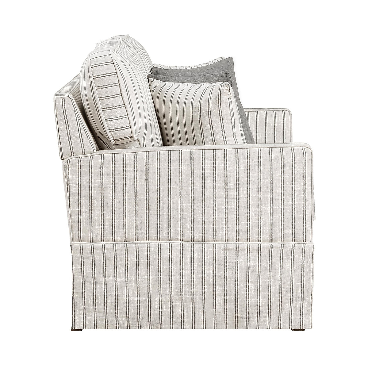 Lexicon Modern Sofa Couch for Living Room Sofas with Solid Wood Frame, Square Arm and 4 Accent Pillows, Small Couch for Bedroom/Living Room/Office/Apartment, 2 Seater Couch, White with Stripe