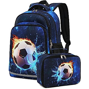 CAMTOP Soccer Backpack for Kids Boys Girls Preschool Backpacks with Lunch Box Toddle Kindergarten Football BookBag Set