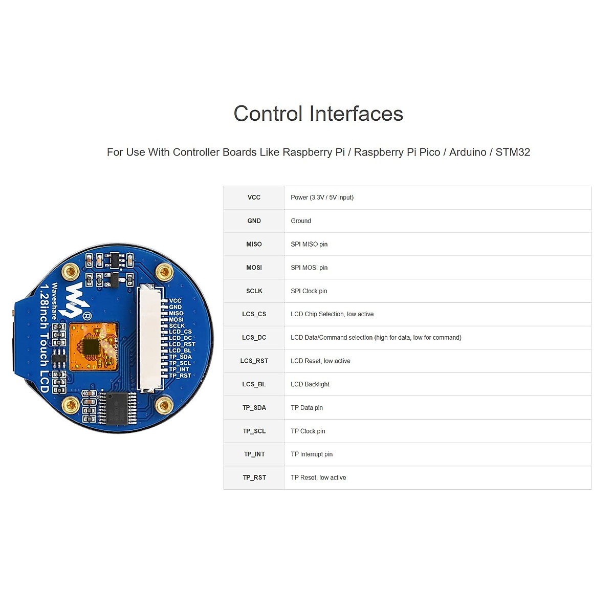 1.28inch Touch LCD Display Module, 240×240 Resolution Round LCD IPS Screen, 65K Colors Display, 4-Wire SPI and I2C Communication, Support Raspberry Pi/Raspberry Pi Pico/Arduino/STM32