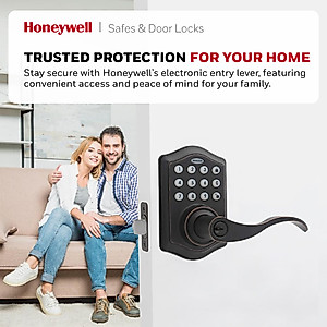 Honeywell Safes & Door Locks - Keyless Entry Lever Door Lock Handle with Electronic Keypad - Easy to Install Front Door Lock with 50 User Pin Codes - Oil Rubed Bronze, 6.5 x 8.8 x 9 in - 8734401
