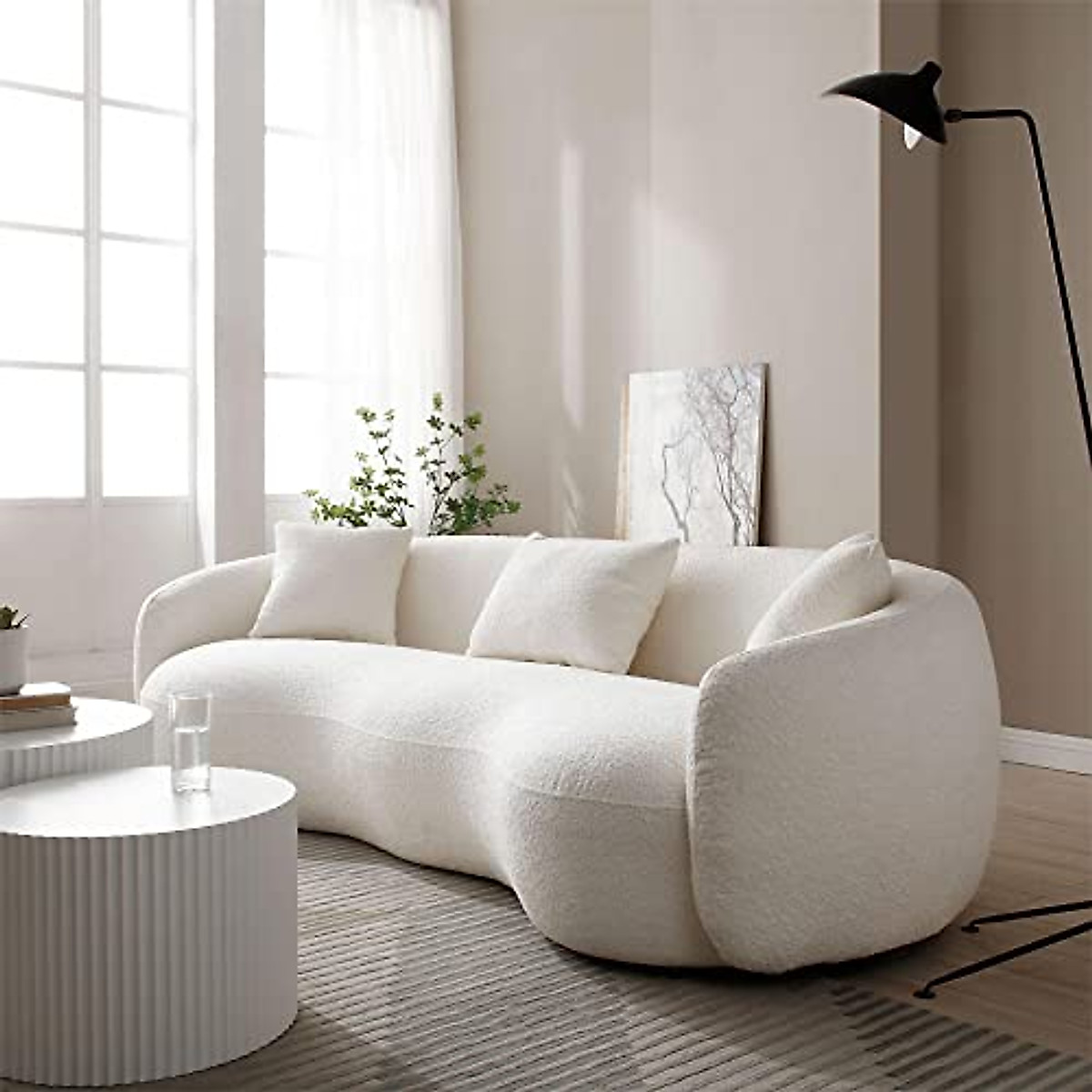 KEVINSPACE 94" Curved Sofa Modern Curved Couch Living Room Mid Century Luxury Style, 4-Seat Boucle Fabric Couch for Bedroom, Office, Apartment,Beige