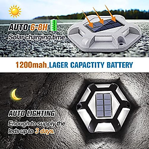 VOLISUN Solar Deck Lights Driveway Dock Lights, 12-Pack Waterproof 1200mAh Wireless Outdoor LED Aluminum Dock Lighting Warning Step Lights for Driveway Sidewalk Garden Pathway Yard(White)