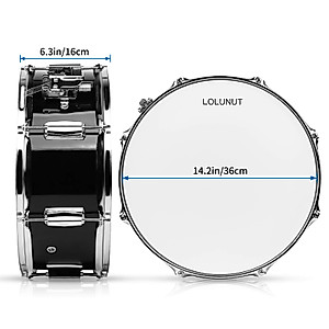 14 inch Snare Drum Set with Gig Bag, a pair Sticks,drum Stand and Drum Keys,a pair practice gloves for Students,Beginners (14'', Black)
