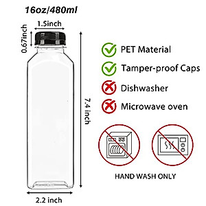 Moretoes 31pcs 16oz Empty Plastic Juice Bottles with Caps, Bulk Clear Beverage Containers for Juicing Drinking Milkshake Tea and Other Beverages