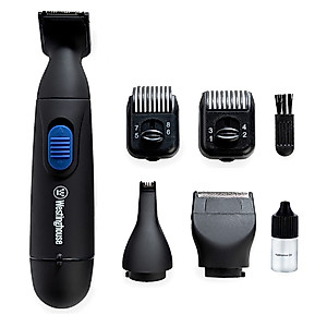 Westinghouse Men's All-in-One Beard Trimmer, Stainless Steel Dual Sided Blades, Adjustable Lengths, Includes Nose and Ear Trimmer Attachment, Portable and Travel Ready