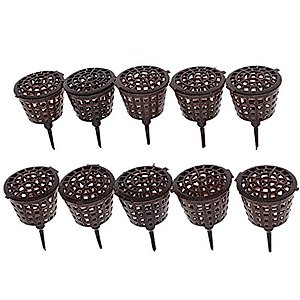ISKYBOB 100 Pieces Brown Plastic Fertilizer Mesh Basket with Lid Planting Food Net Pot Garden Nutrition Cups for Succulent, Orchid, Bonsai, S+L
