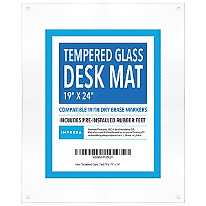 IMPRESA 19 x 24 Inches Tempered Glass Desk Mat for Desktop Computers, Laptops, Keyboard & Computer Monitor, Dry Erase Desk Mat Sturdy Reinforced Glass