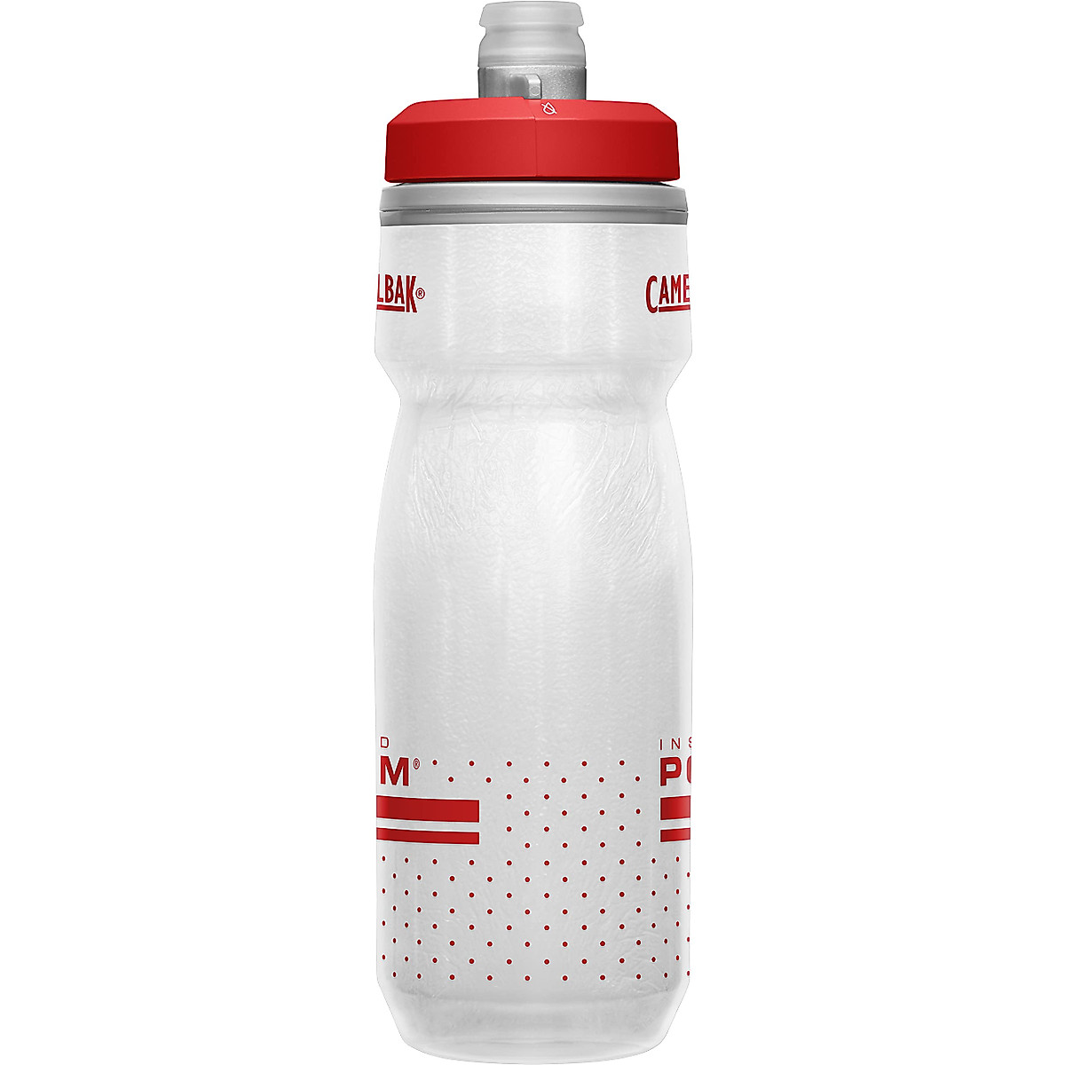 CamelBak Podium Chill Insulated Bike Water Bottle - Easy Squeeze Bottle - Fits Most Bike Cages - 21oz, Fiery Red/White