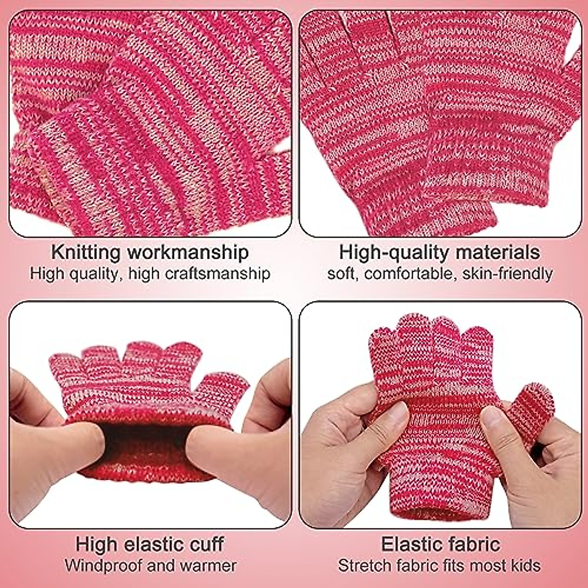 Enwokran 3pcs Kids Winter Hat Scarf Gloves Set, Fleece Lining Beanie Hat with Pom, Knit Gloves Neck Warmer for Girls Boys 2-6 Years Old (Pink)