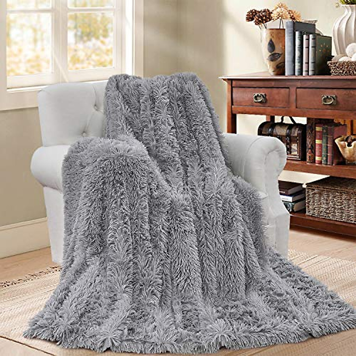 Maxsoft Fluffy Sherpa Blanket for Girls/Boys, 50"x60", Luxury Fuzzy Throw for Sofa, Couch, Bed, Decorative Shag Faux Fur Fleece Blanket for Bedroom(Grey)