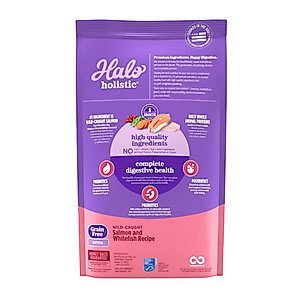 Halo Holistic Kitten Food Dry , Grain Free Wild - caught Salmon and Whitefish Recipe, Complete Digestive Health , Dry Cat Food Bag , Kitten Formula, 6-lb Bag