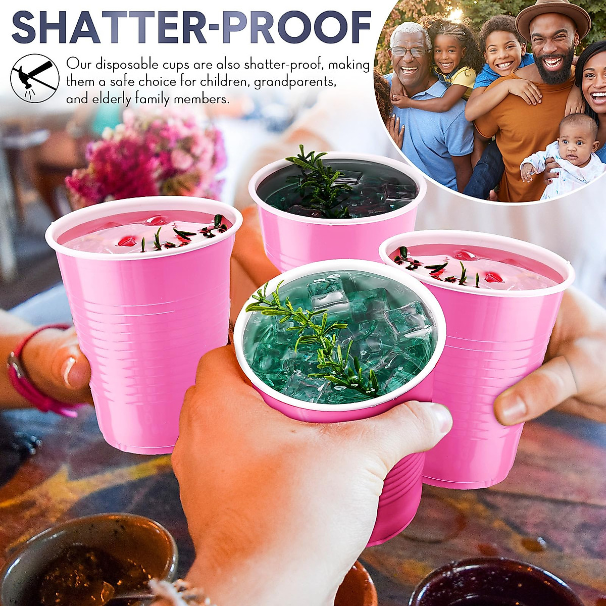 200 Pcs Pink Plastic Cup Bulk 18 oz Disposable Tumblers Large Party Cups Hard Plastic Wine Cups Fancy Beverage Drinking Cups Soda Cup Cocktail Glasses for Wedding Halloween Birthday Christmas Party