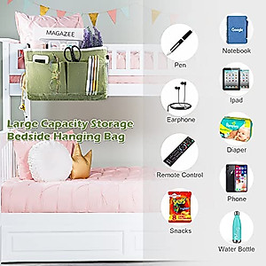 Frjjthchy Bedside Caddy Bed Caddy Hanging Storage with Water Bottle Holder for Bunk Bed Hospital Bed Dorm Rooms (Tea Green)