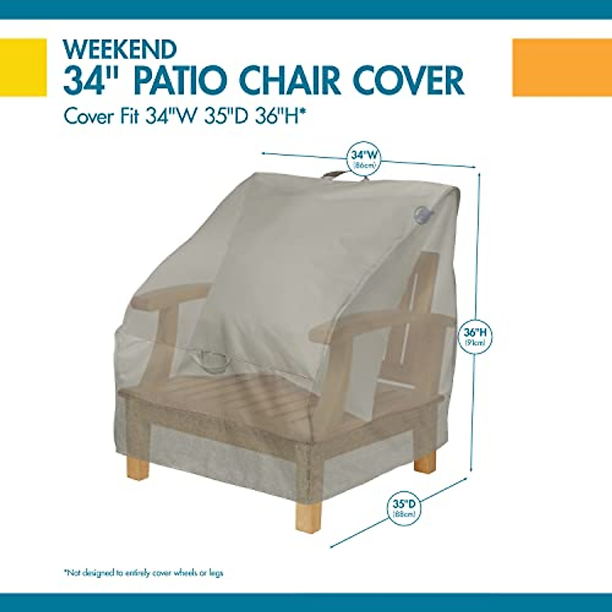 Duck Covers Classic Accessories Weekend Water-Resistant Patio Chair Cover with Integrated Duck Dome, 34 x 35 x 36 Inch, Moon Rock