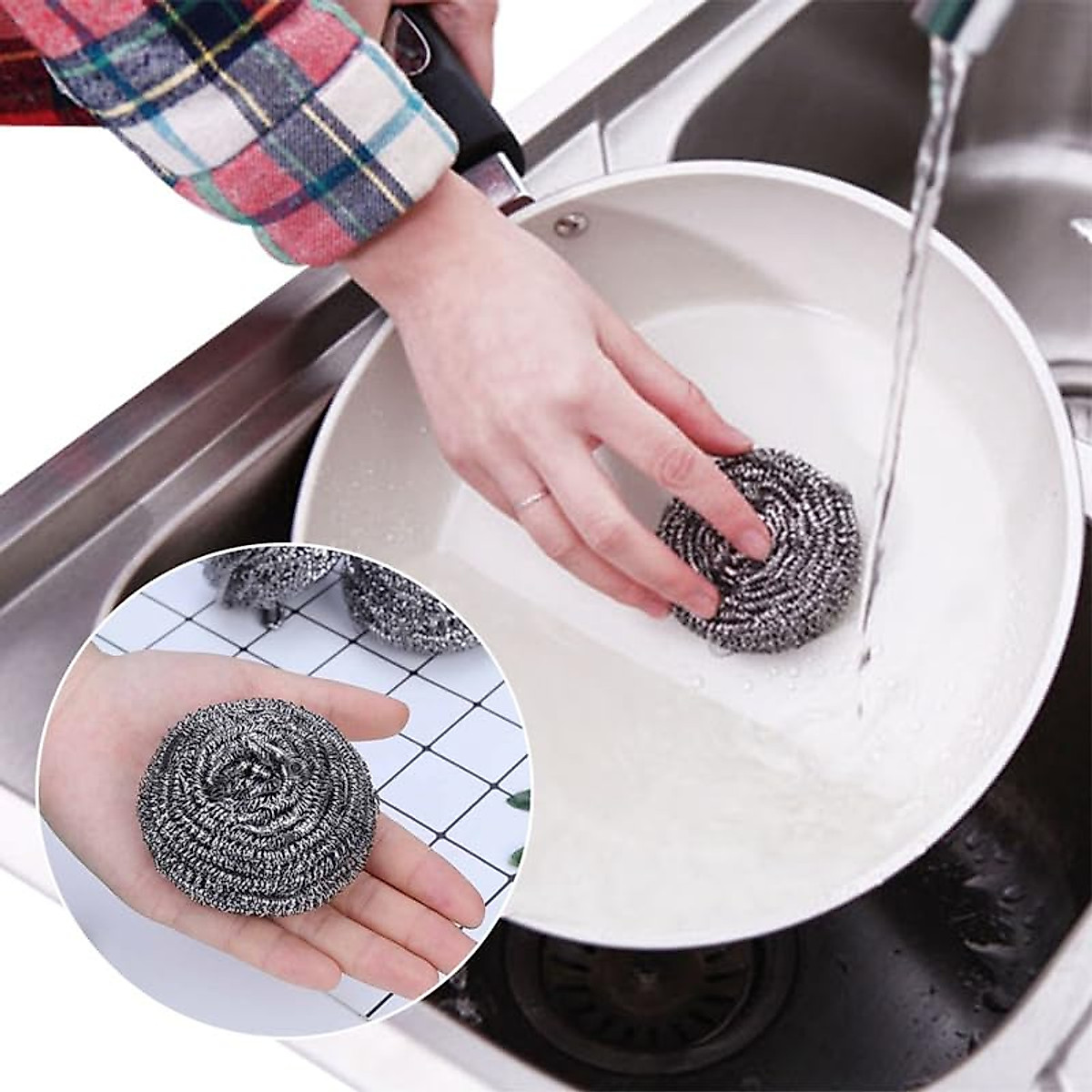 6 Pack Stainless Steel Sponges, Scrubbing Scouring Pad, Steel Wool Scrubber for Kitchens, Bathroom and More