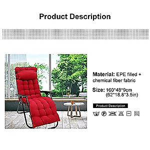 Patio Lounge Chair Cushion, Indoor/Outdoor Sun Lounger Pad Thick Replacement with Headrest Non-Slip Elastic Belt and Ties Garden High Back Relaxer Chair Cushions( No Chairs) (Wine Red, 1Pcs)