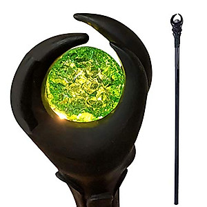 COSGO 51-inch Deluxe Maleficent Staff with Green Light Orb Wizard Scepter Magic Wand Halloween Props (Green Light)