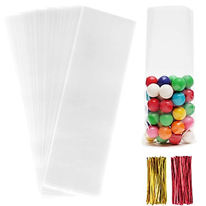Morepack Cellophane Treat Bags,200 Pcs 3x11 Inches Clear Pretzel Bags,Cello Bags with Twist Ties for Packaging Candies,Cookies