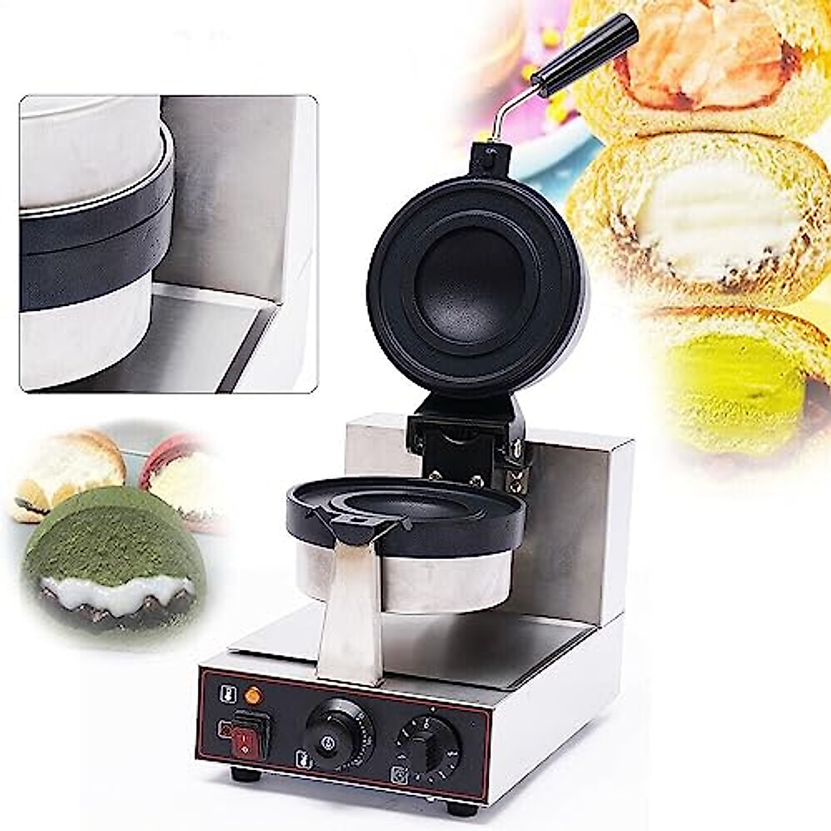 Electric Burger Waffle Maker Hamburger Press Household Machine Non Stick Stainless Steel Ice Cream Waffle Baker Machine Single Head 110V Home Use,Restaurant,Snack