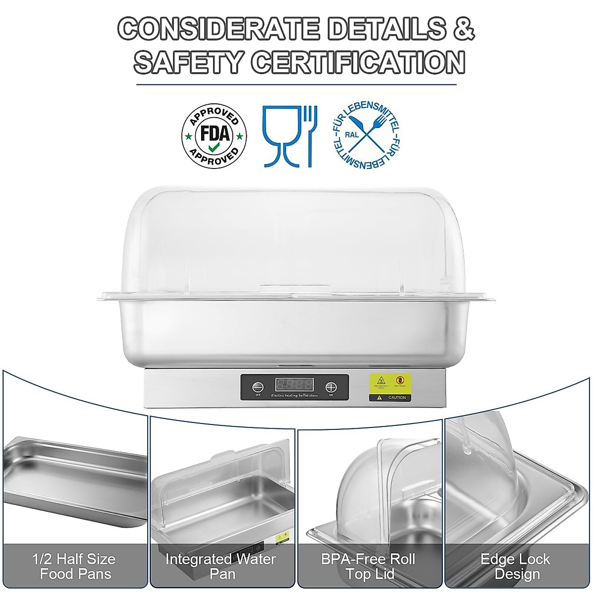 THXSUN Electric Chafing Dish, 2 x 4.5QT Half Size Electric Chafing Dish Buffet Set with Digital Adjustable Temp 0°C~100°C, 700WBuffet Servers and Warmers with Roll Top & Temp Display for Catering
