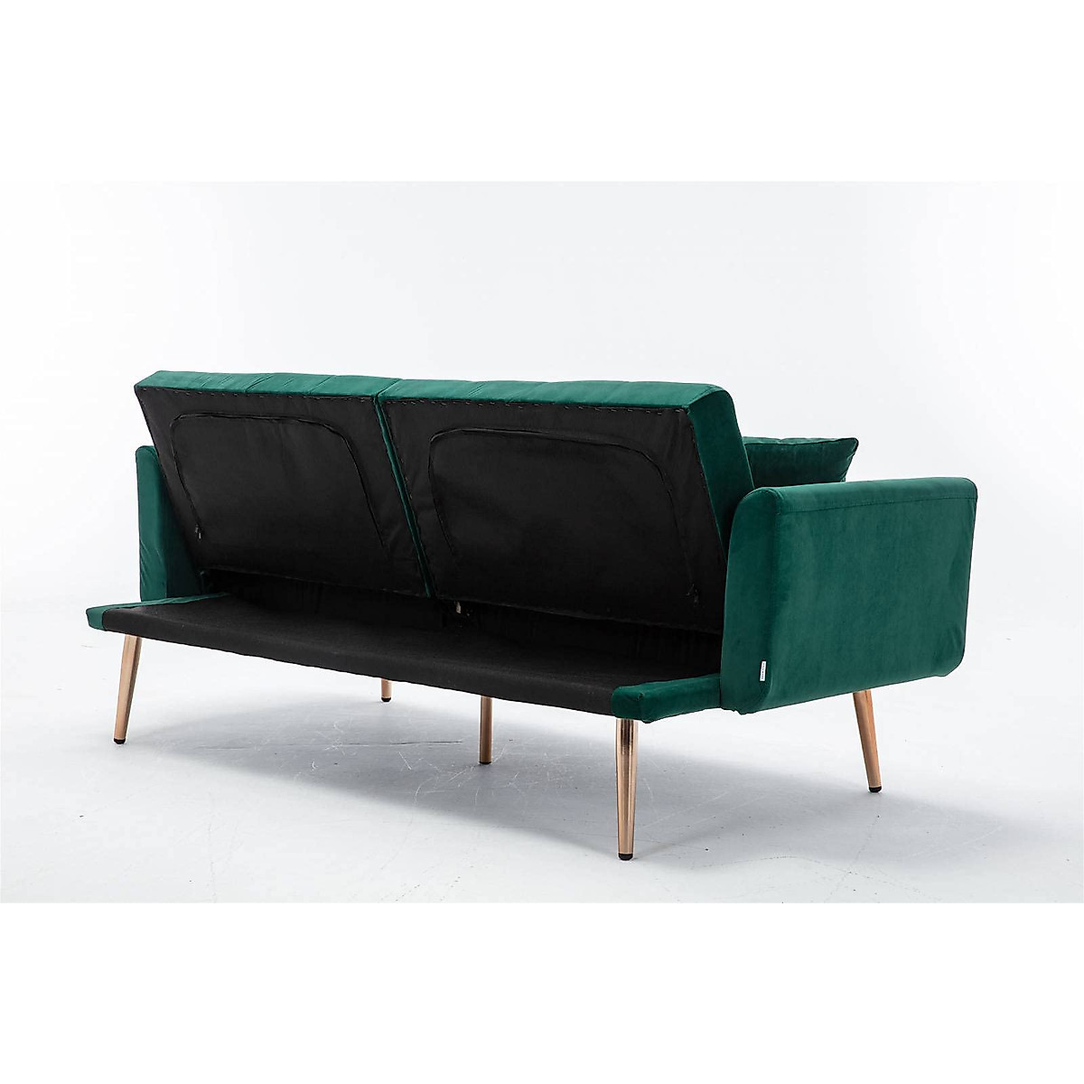 SZLIZCCC 63" Green Velvet Couch, Tufted Loveseat Sofa, Convertible Futon Sofa Bed, Accent Sofa Recliner, Golden Metal Legs, 2 Couch Pillows, Mid Century Modern Sofas for Home Living Room Bedroom