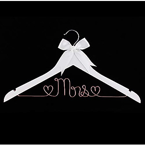 Ella Celebration Mrs Wedding Dress Hanger, Wood and Wire Hangers for Bride to be Gown (White with Rose Gold Wire)