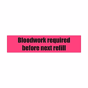 600 Bloodwork Required - 2 Packs of 300 Labels, 0.38 x 1.63 Inch Medication Prescription Stickers Bloodwork Required Before Next Refill Veterinary Pharmacies Health Care Rx Labels Sticker, Pink
