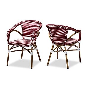 Baxton Studio Eliane Dining Side Chair in Red and White (Set of 2)